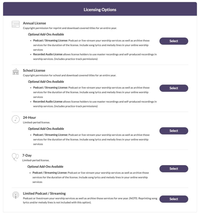 How to Buy a License – ONE LICENSE | Inspiring congregational song